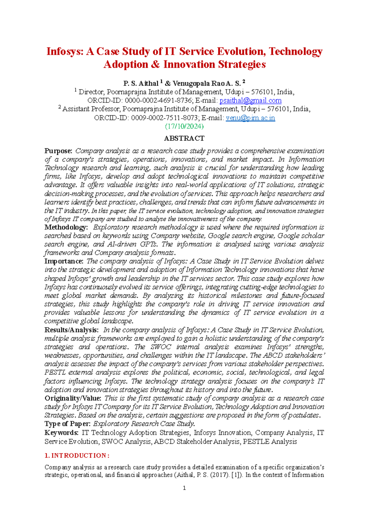 Infosys: Case Study on IT Service Evolution & Innovation Strategies (P ...