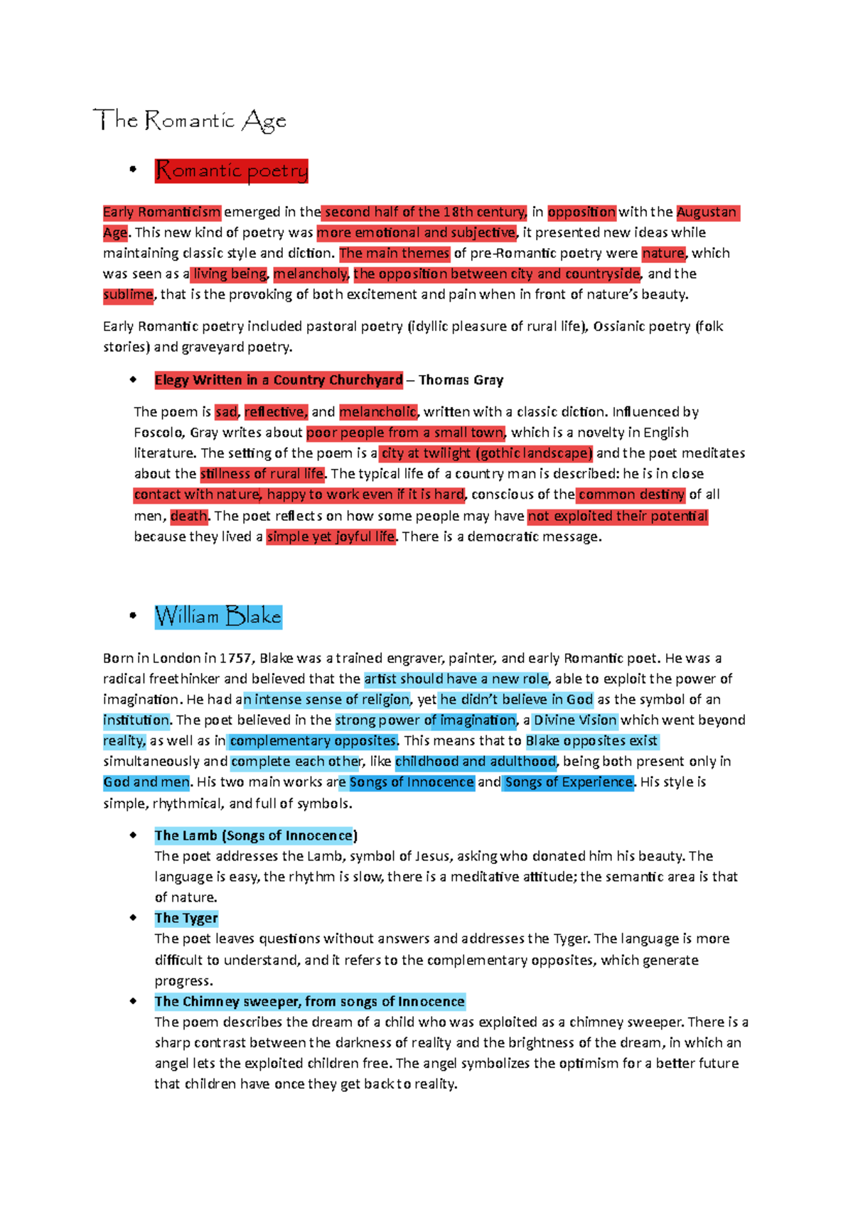 Inglese 1: The Romantic Age and Its Poets - An Overview - Studocu