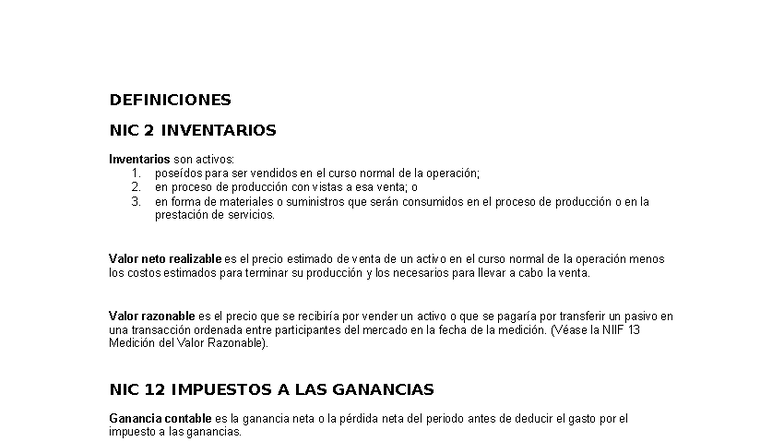 Guía NIIF: Definiciones de NIC 2, NIC 12 y NIC 16 - Studocu