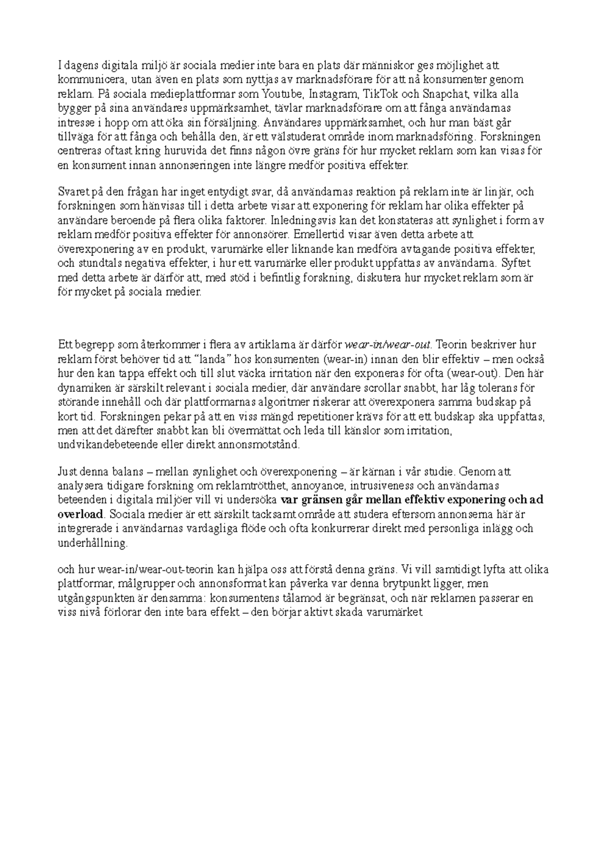 Bupp - Reklamtrötthet och Effektiv Exponering i Sociala Medier - Studocu