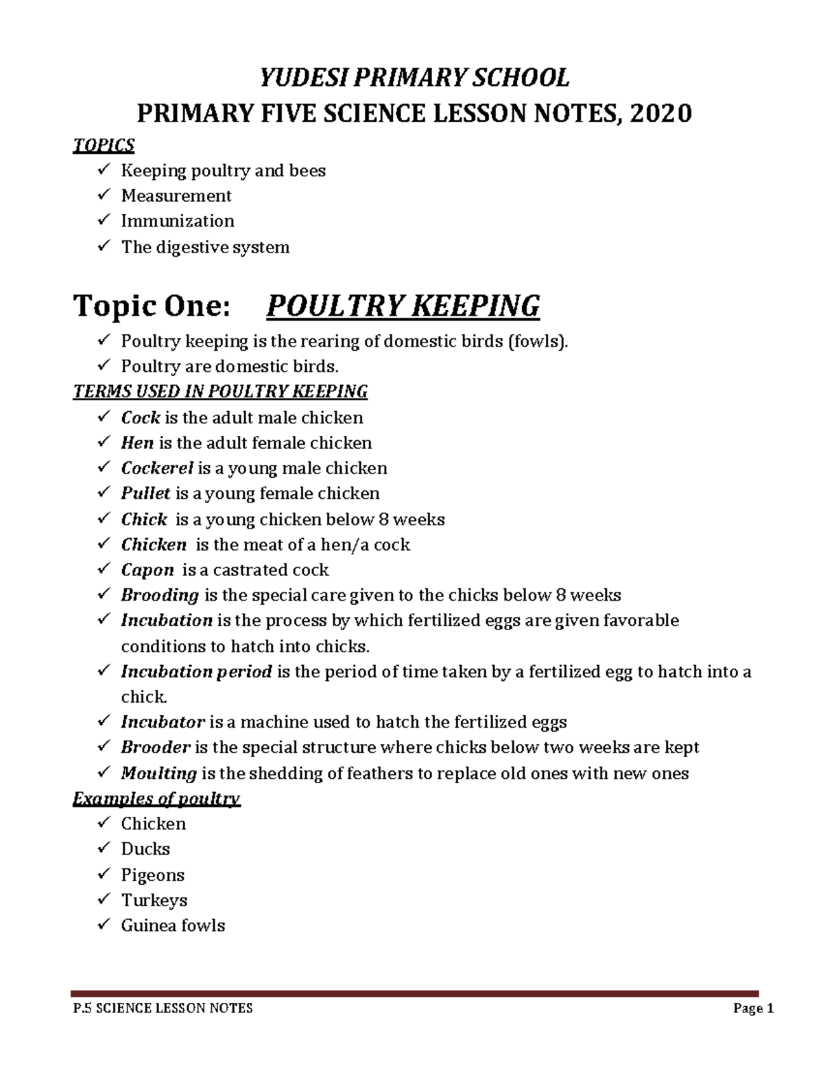 P. 5 science complete notes - YUDESI PRIMARY SCHOOL PRIMARY FIVE ...