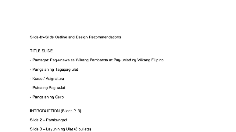 WIK 101: Report Outline on Filipino Language Development - Studocu