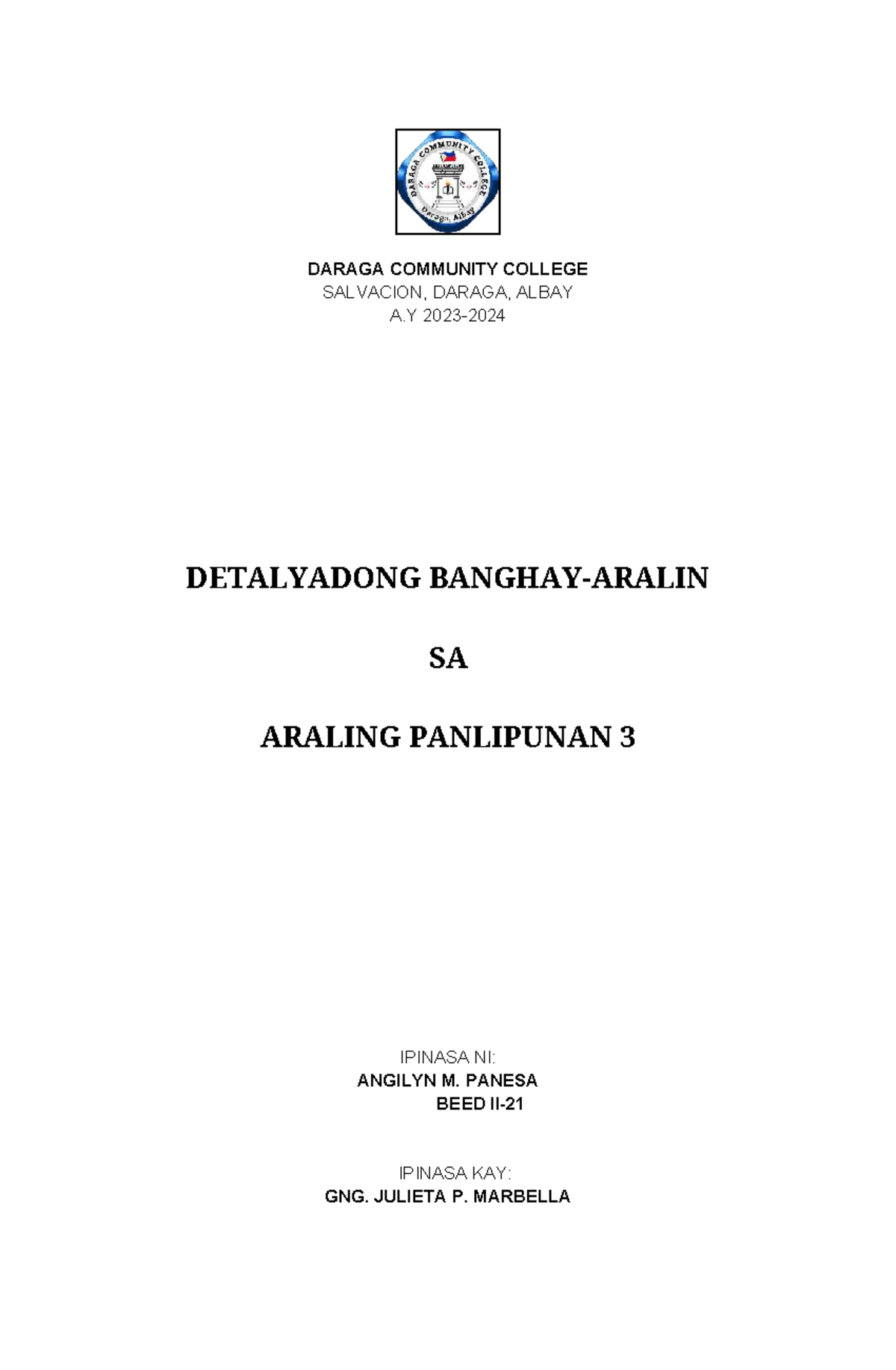 DLP-AP3: Detalyadong Banghay-Aralin sa Araling Panlipunan 3 - Studocu