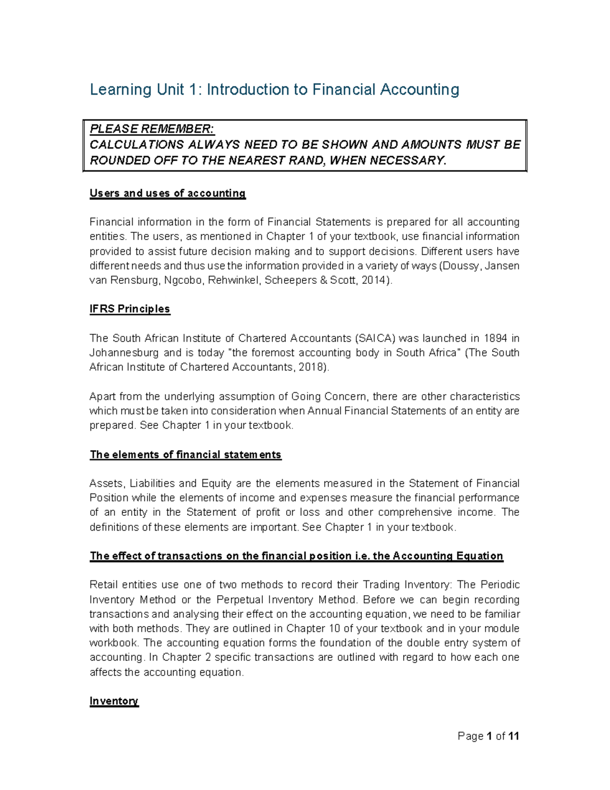 LU 1: Intro to Financial Accounting - Key Concepts & Exercises - Studocu