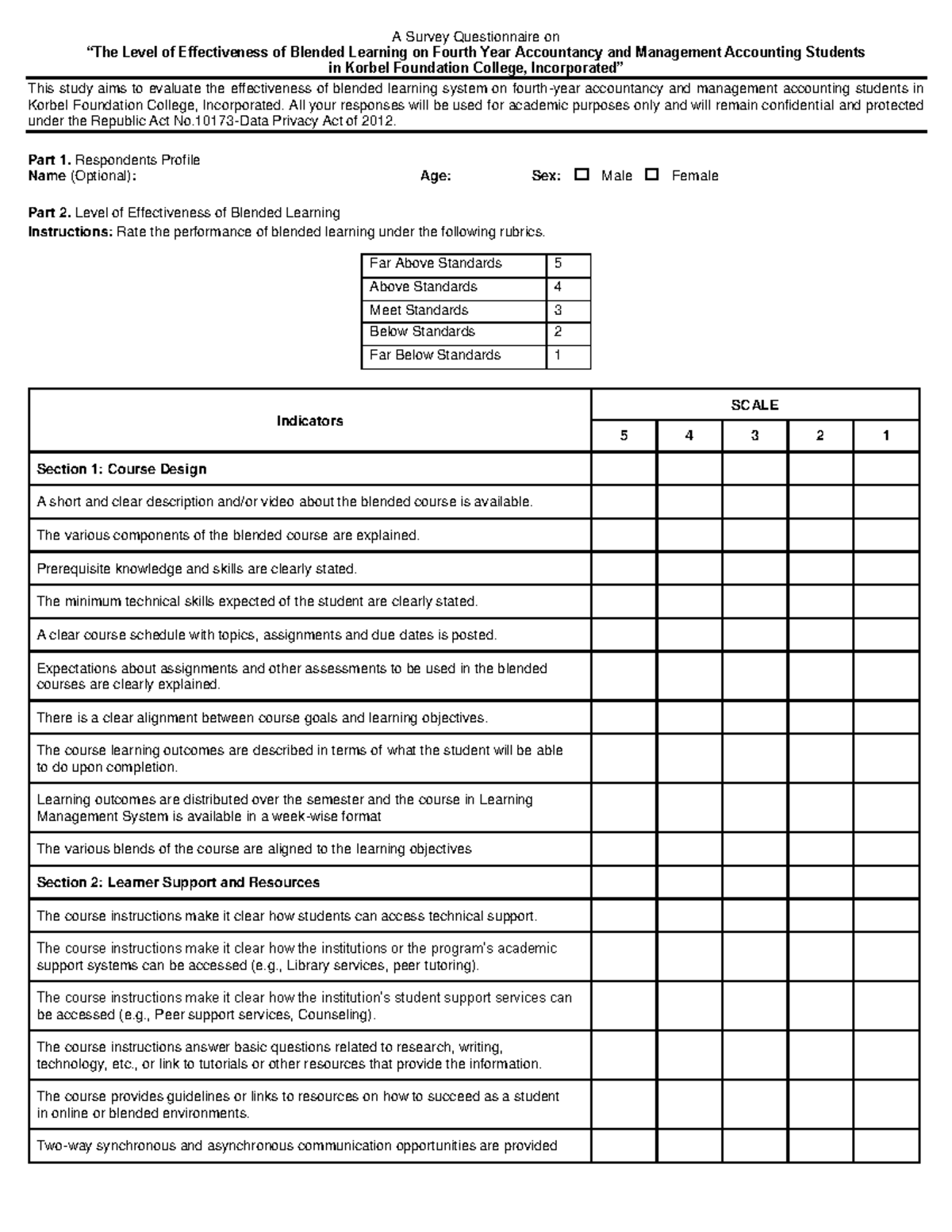 Learnability Evaluation Questionnaire - A Survey Questionnaire on
