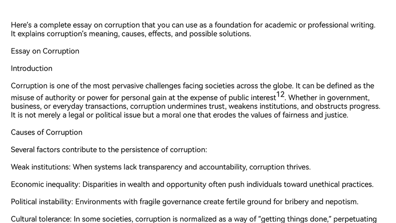 Essay on Corruption: Causes, Effects, and Solutions (20251215) - Studocu