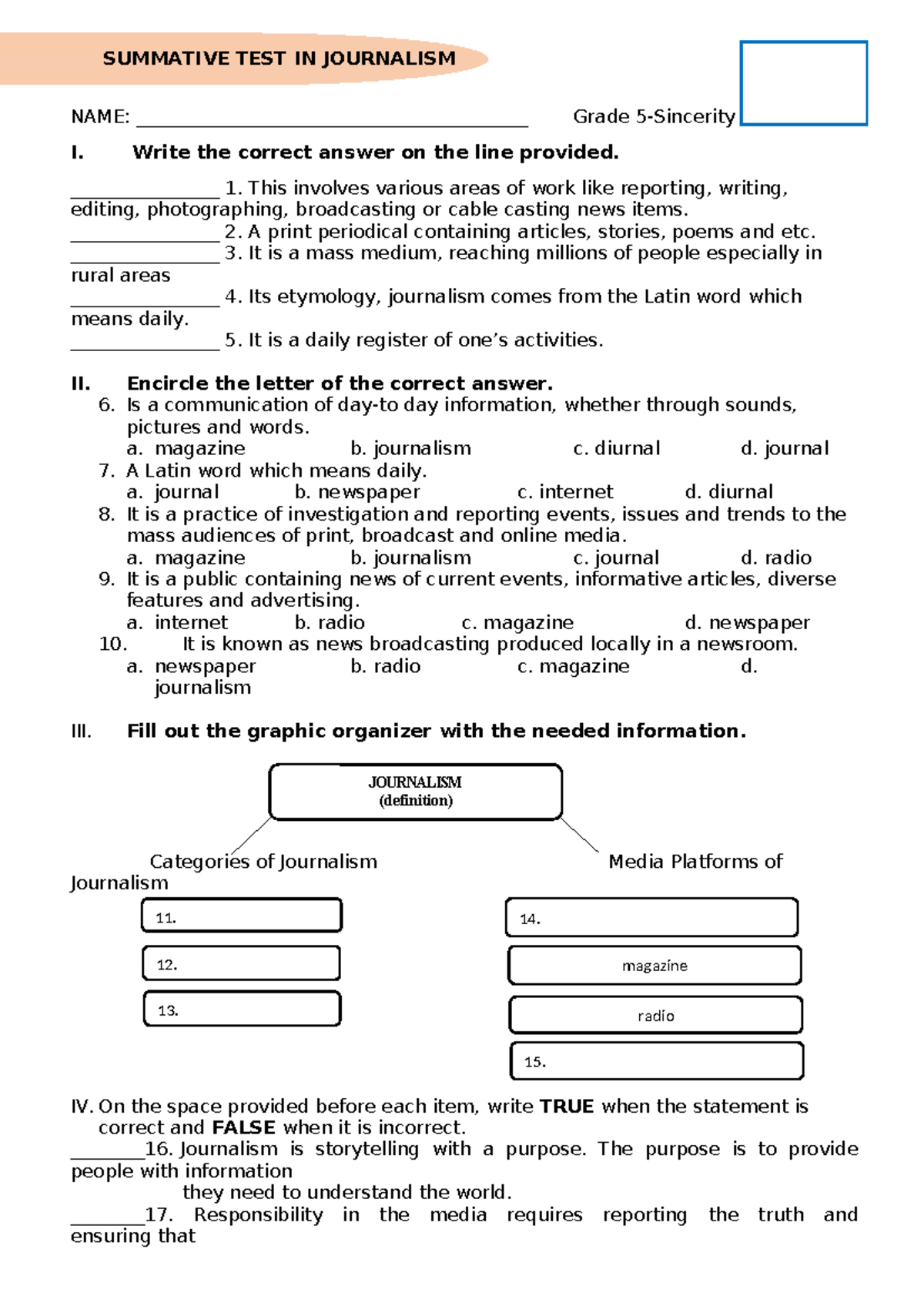 SUMMATIVE TEST IN JOURNALISM (SPJ) - Q1 Exam Questions - Studocu