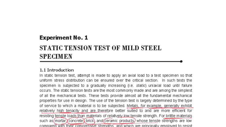 CE 212: Static Tension Test of Mild Steel Specimen - Studocu