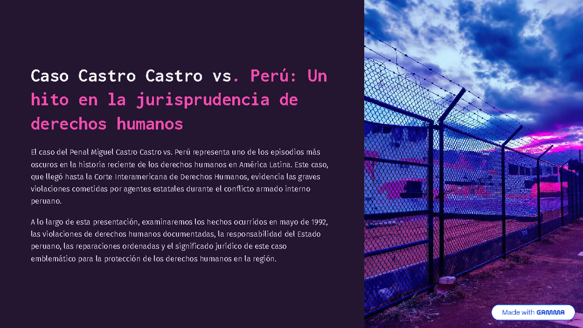 Caso Castro Castro vs. Perú: Jurisprudencia en Derechos Humanos - Studocu