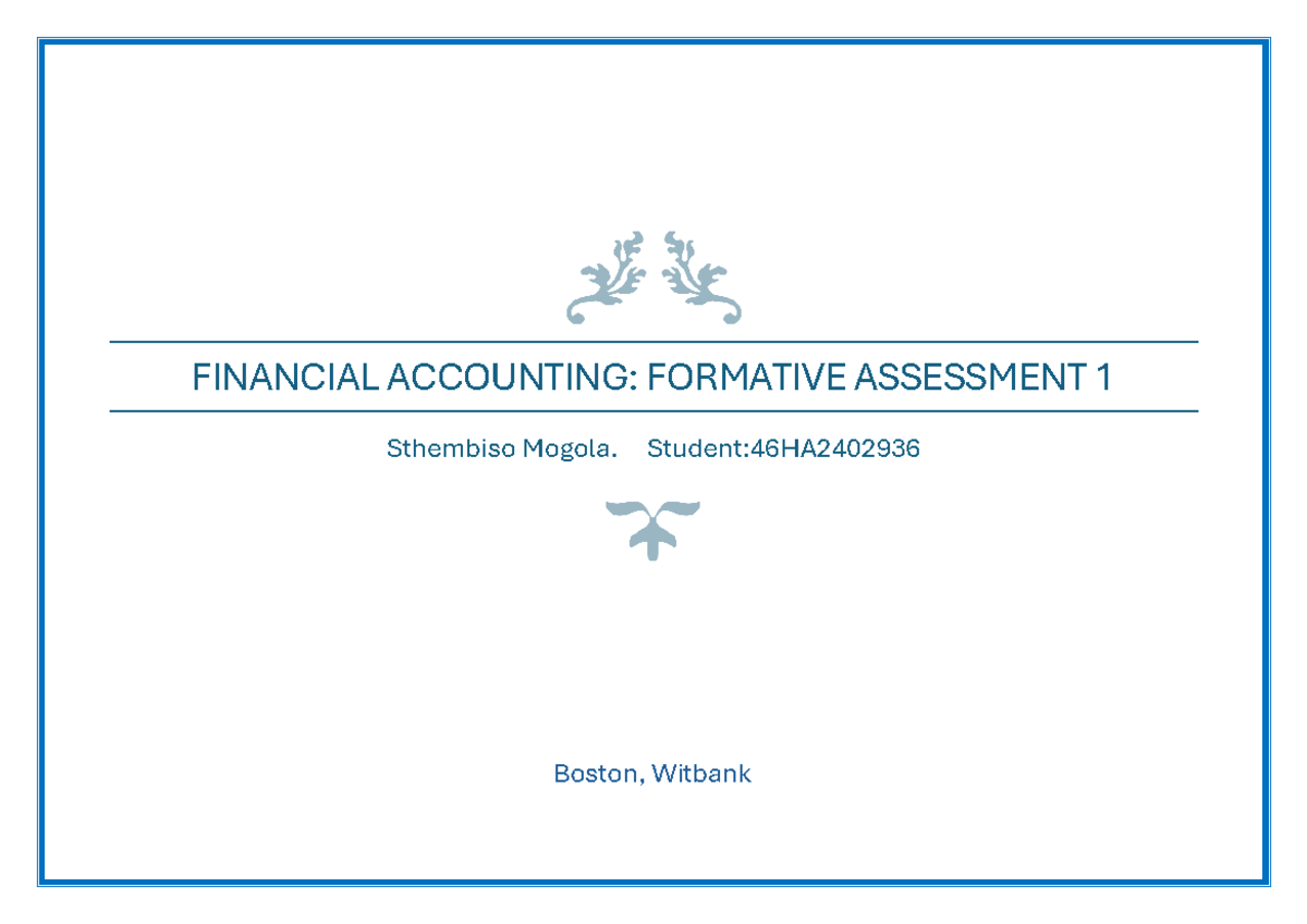 Financial Accounting: Formative Assessment 1 (FA1) Overview and ...