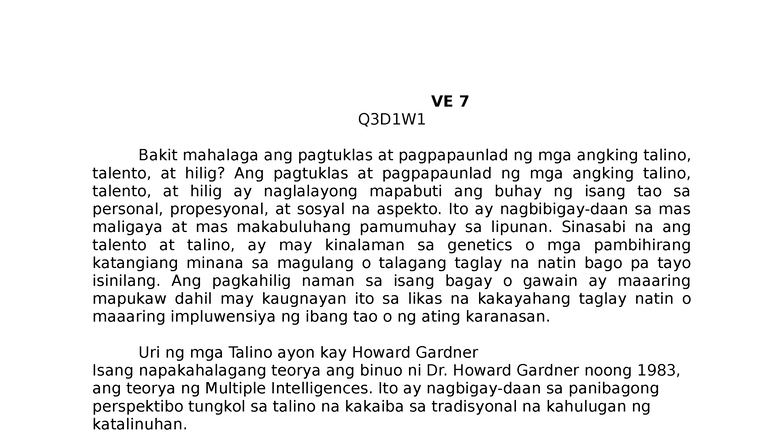 Q3W1D1 - Mahalaga ang Pagtuklas at Pagpapaunlad ng Talino at Hilig ...