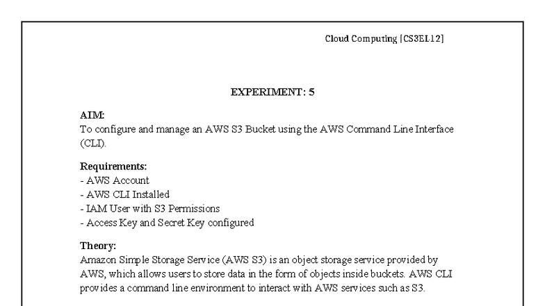 AWS S3 Bucket Configuration Experiment: EN23CS301597 Cloud Computing ...