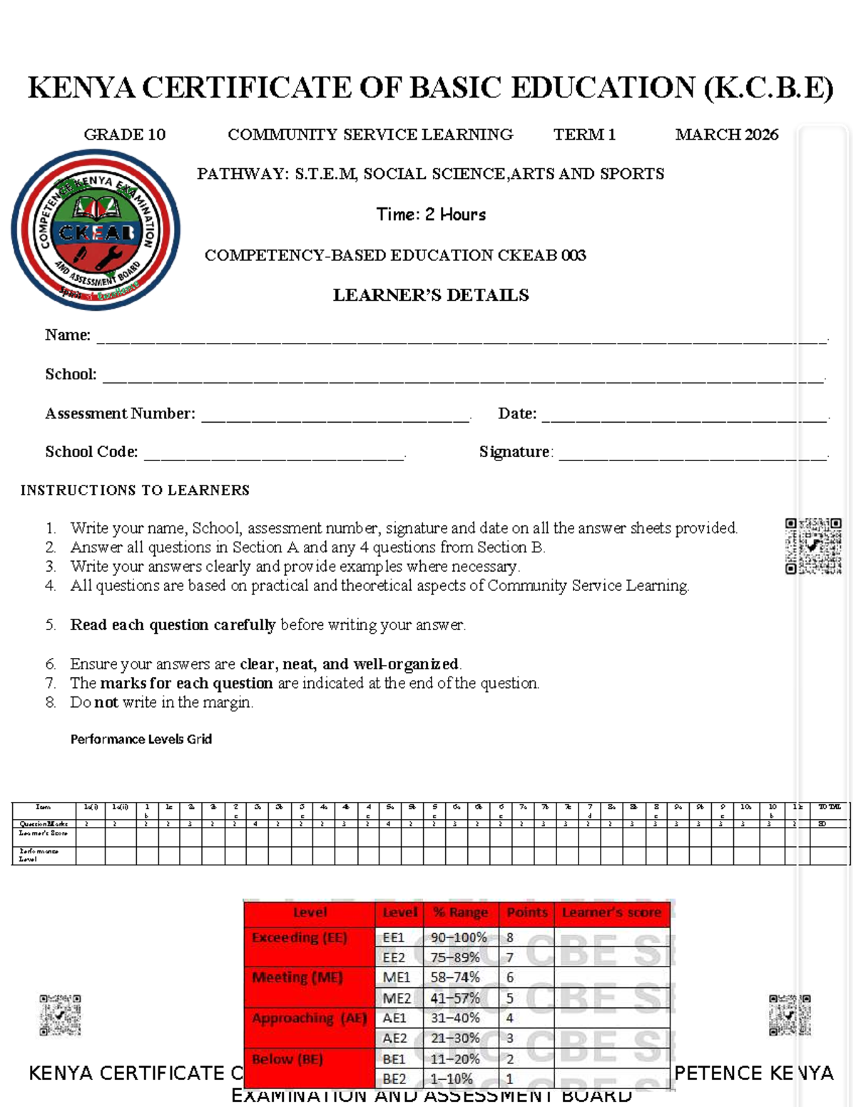 Grade 10 Community Service Learning (CSL) Practice Questions - Term 1 ...