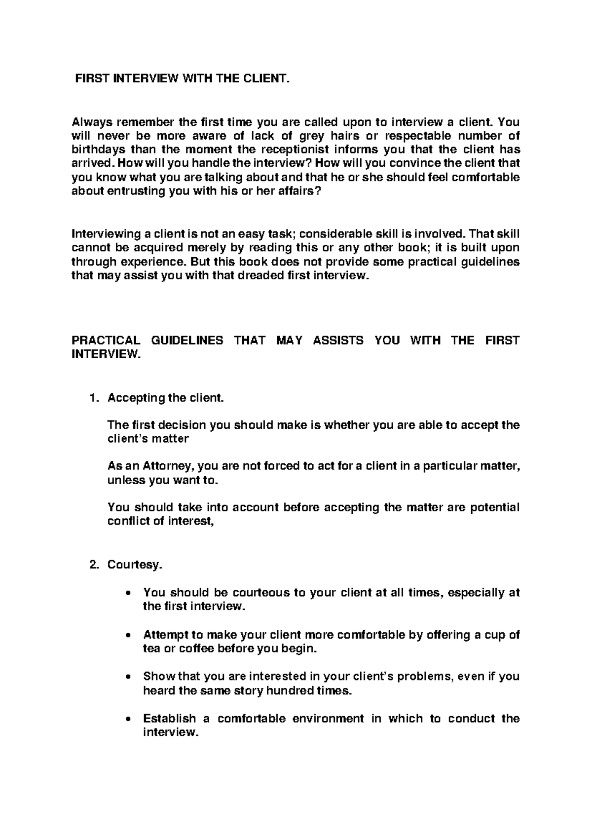 Chapter 2: First Client Interview Guidelines in Mediation Ethics - Studocu