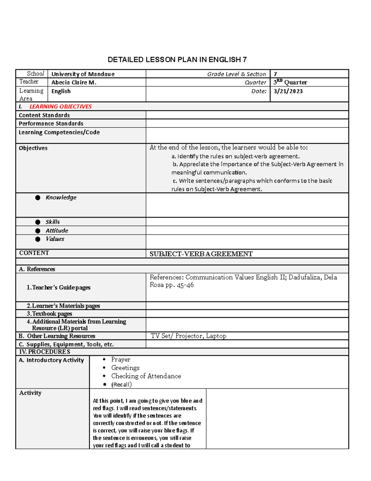 DLP Conjunction - Dlp lesson plan - DETAILED LESSON PLAN IN ENGLISH 7 ...