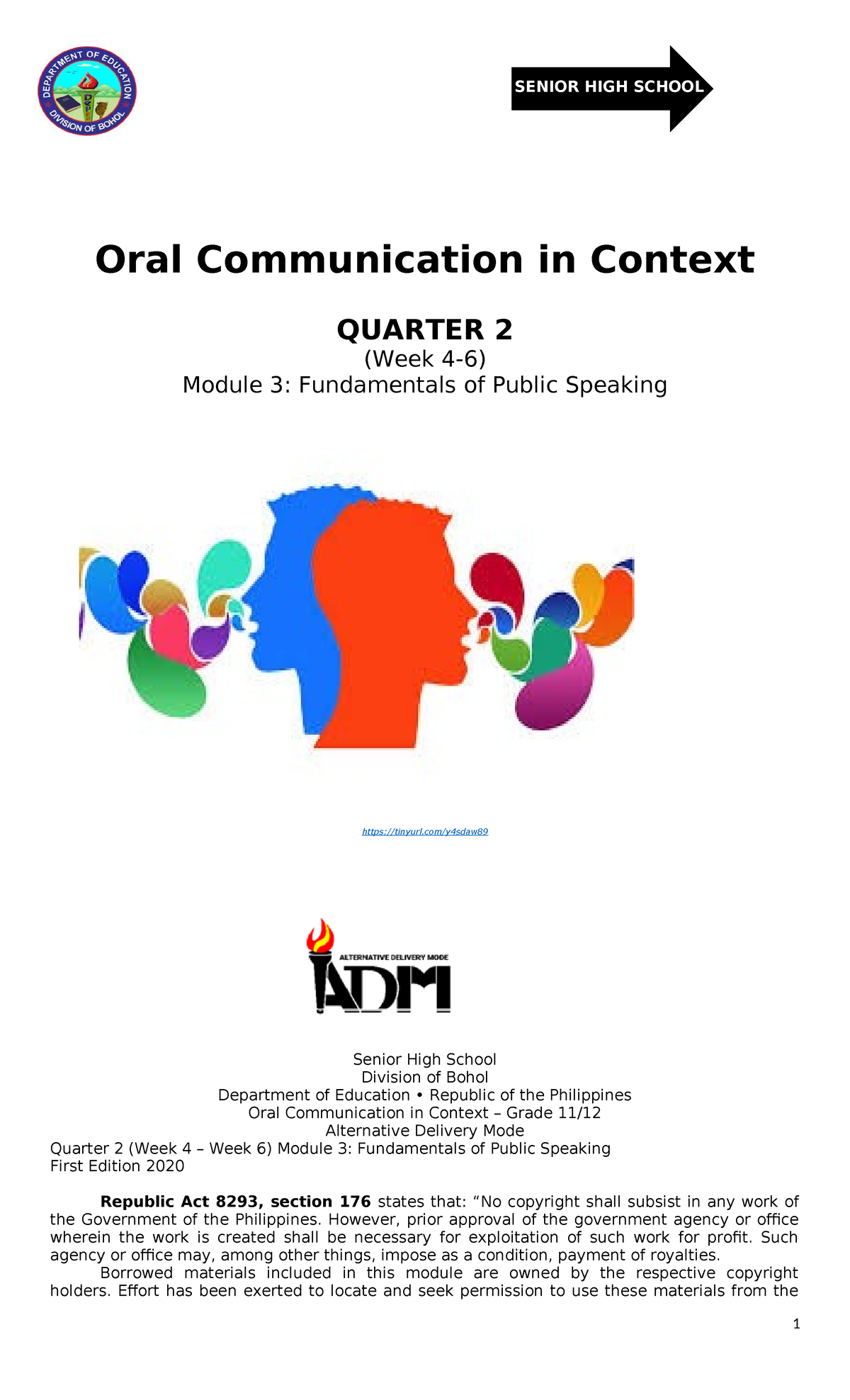 SHS OC Q2 Module 3 WK4-6: Fundamentals of Public Speaking - Studocu