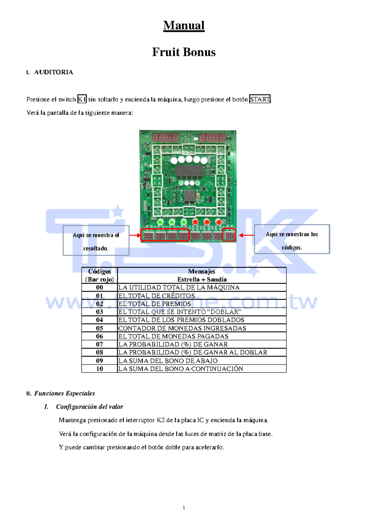Manual de Operación del Fruit Bonus I - AUDITORIA - Studocu