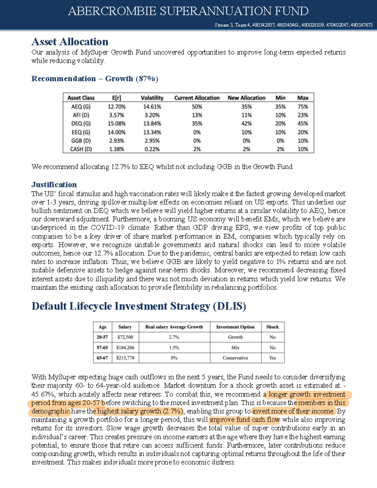 Project 2 - Abercrombie Superannuation Fund Analysis Report - Studocu