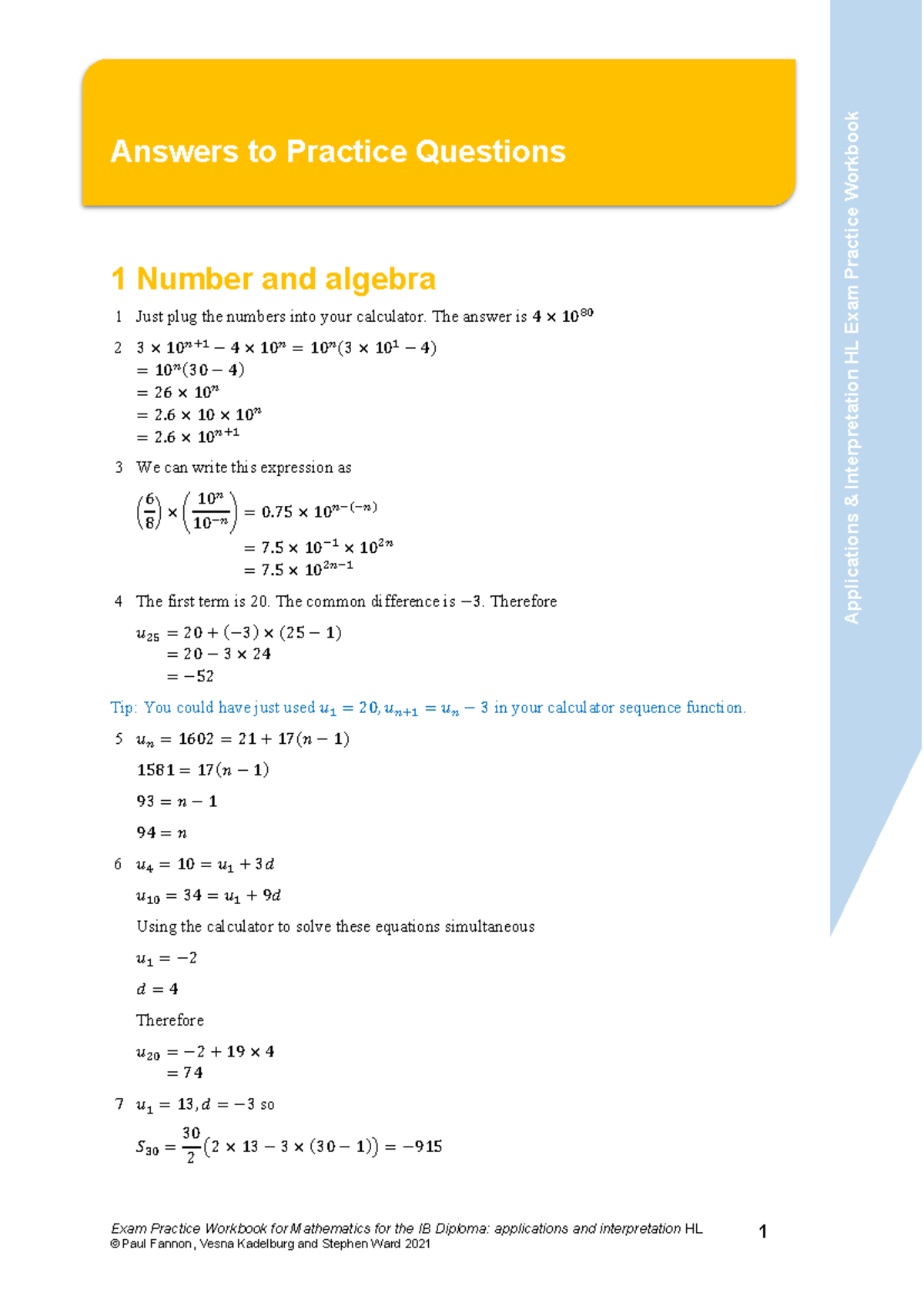 Mathematics IB Diploma HL Practice Workbook Answers: Applications ...