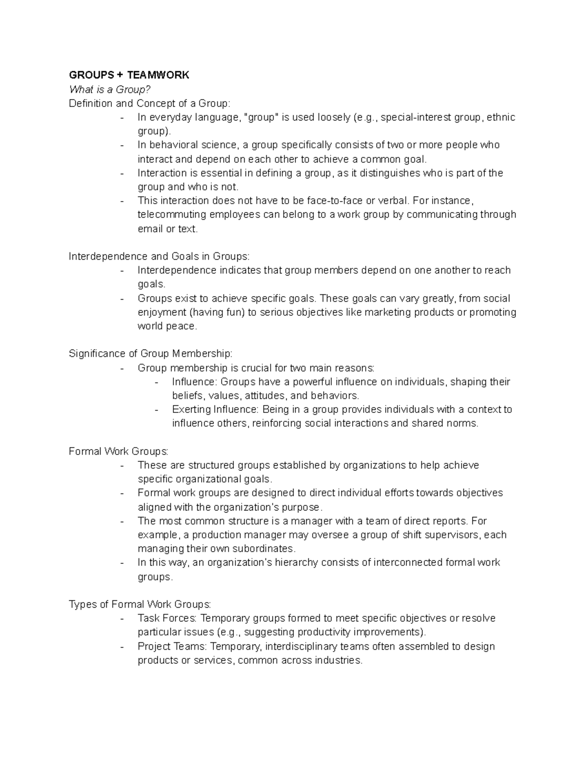 1AB3 CH 7 - notes - GROUPS + TEAMWORK What is a Group? Definition and ...