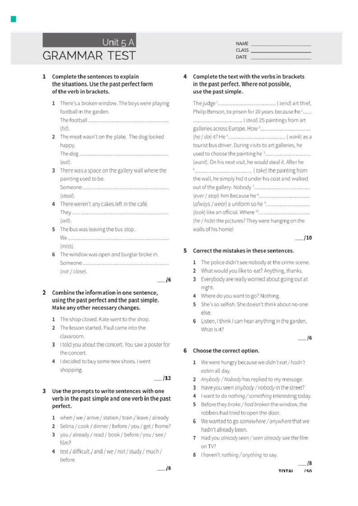 Unit 5 Talent 2 Grammar Test - Past Perfect & Simple - Studocu