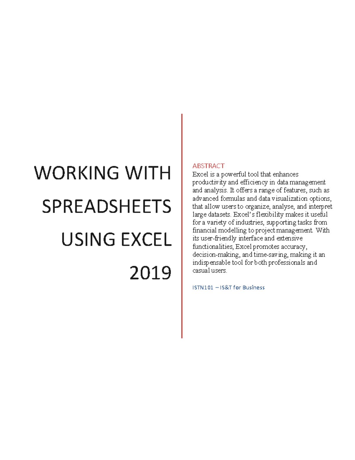 ISTN101 Final Exam Study Guide: Working with Excel 2019 Spreadsheets ...