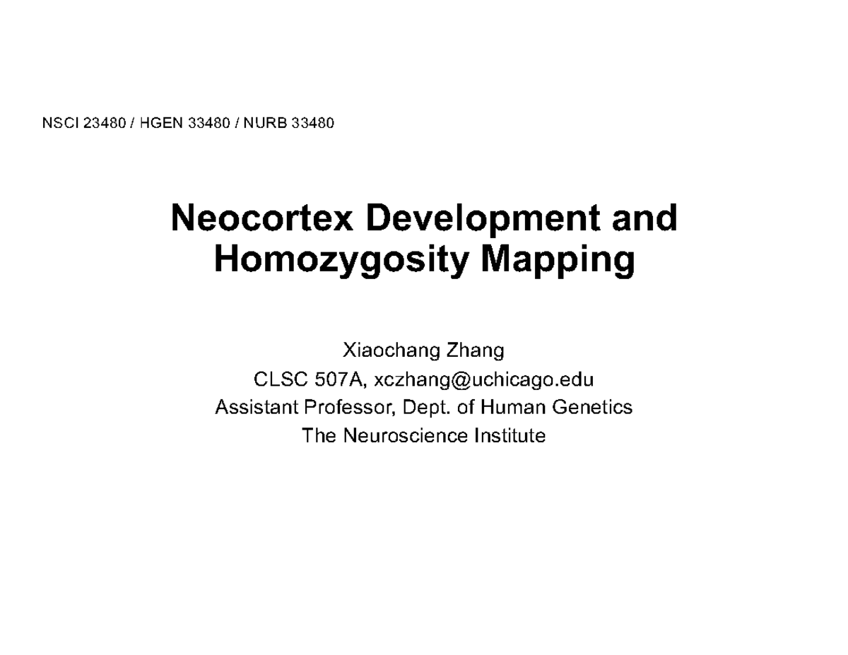 Neocortex Development and Homozygosity Mapping in Genetics (CLSC 507A) - Neocortex Development ...