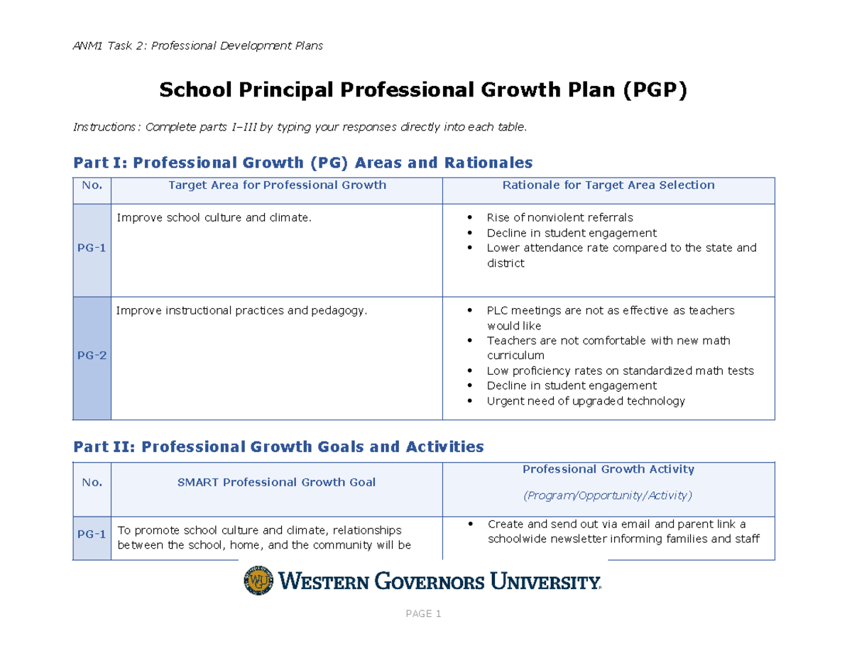 D022 Task 2 Part B - School Principal Professional Growth Plan - Studocu