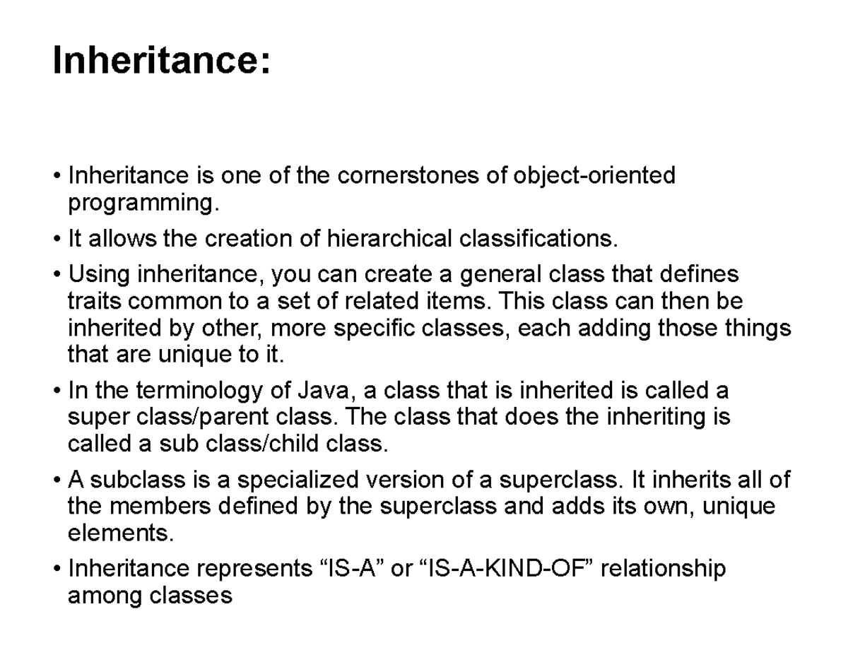 Lecture 7: Understanding Inheritance in Programming Concepts - Studocu