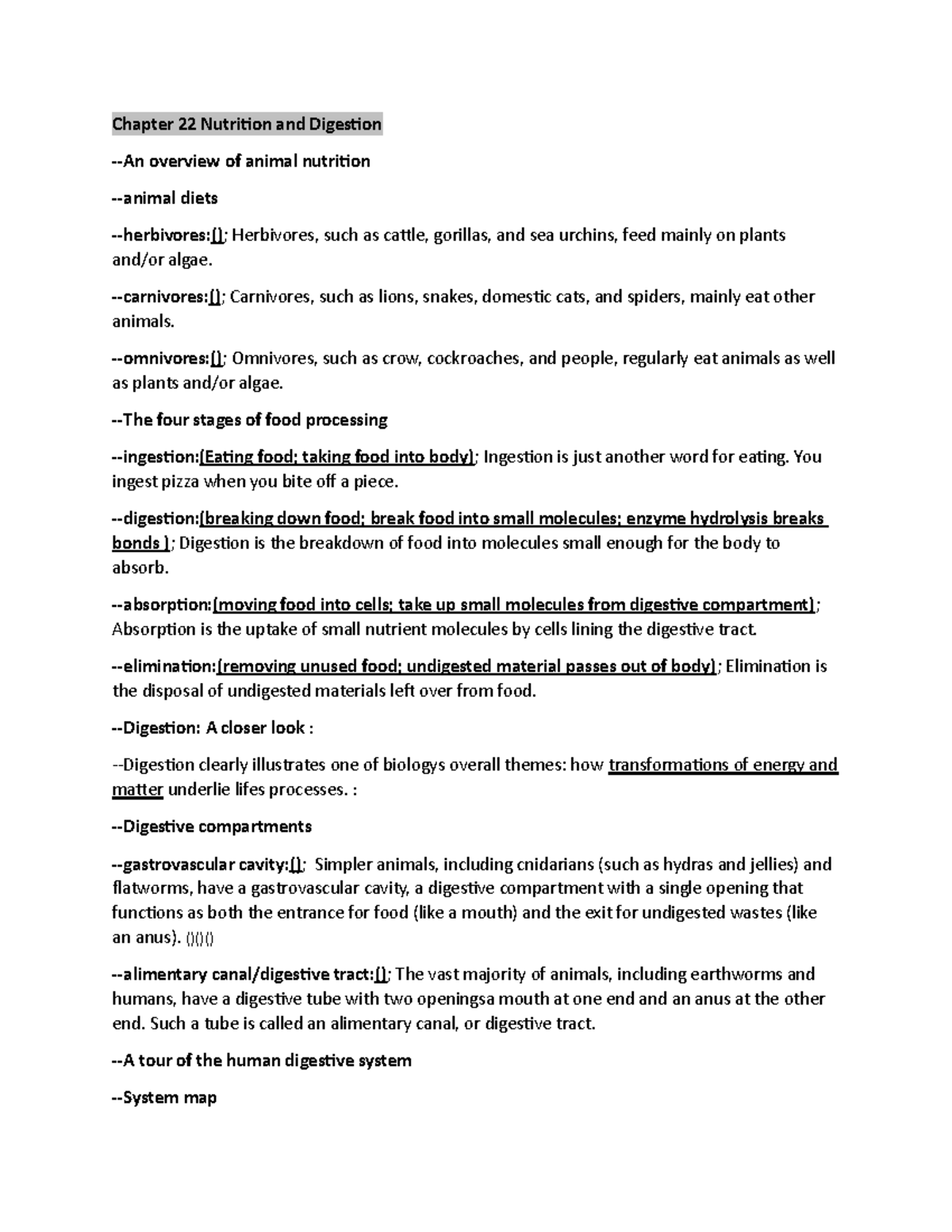 Chapter 22 Nutrition and Digestion - Chapter 22 Nutrition and Digestion ...