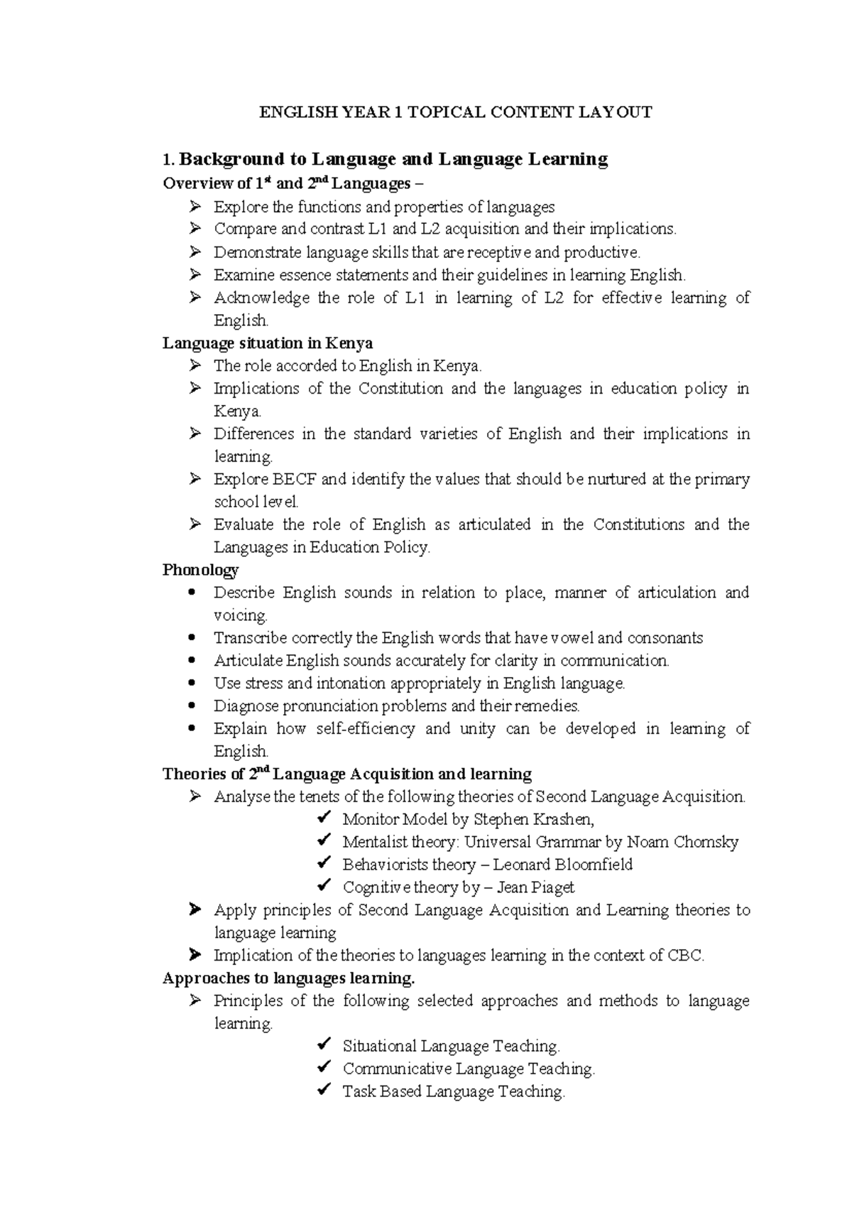 ENGLISH YEAR 1: Comprehensive Topical Content Overview - Studocu