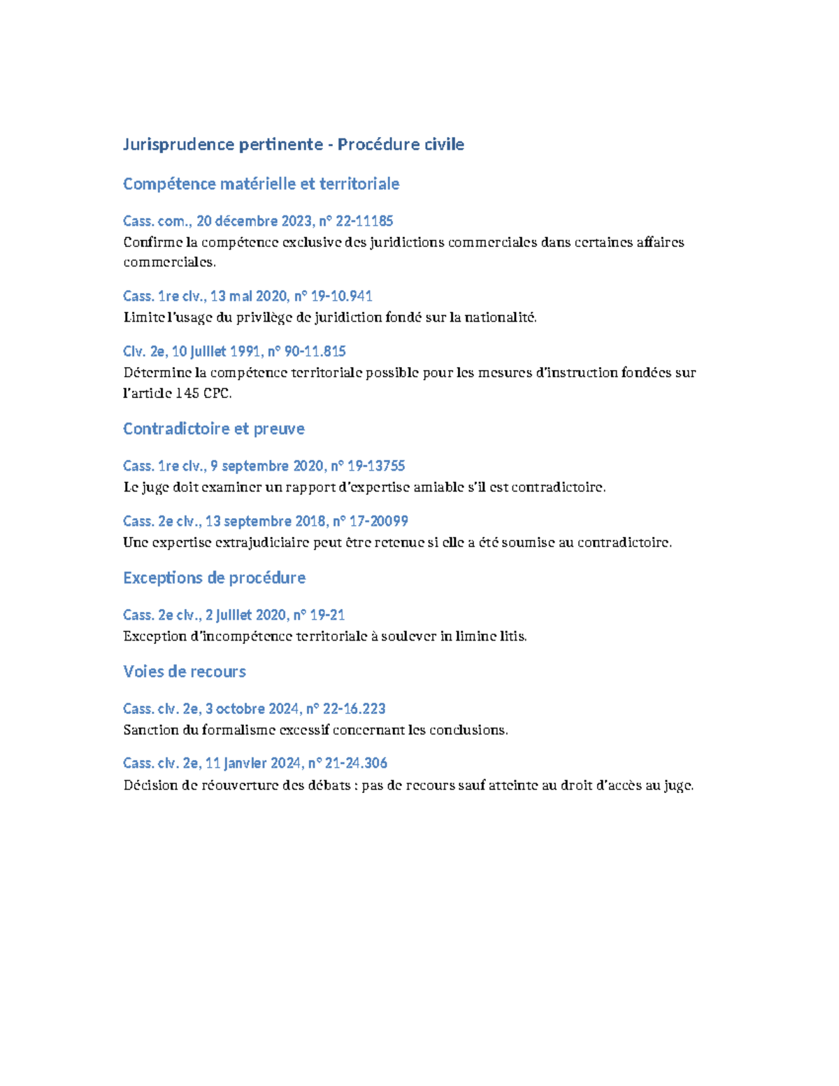 Jurisprudence procedure civile - Jurisprudence pertinente - Procédure ...