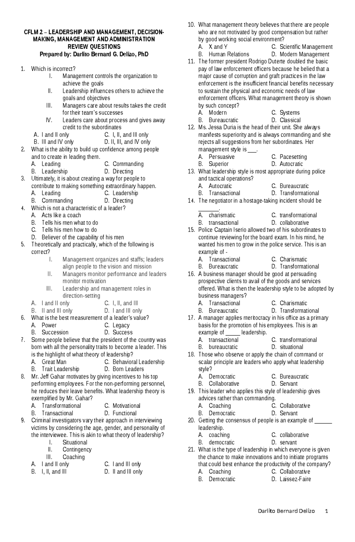 CFLM 2 - Leadership and Management: Decision-Making Review Questions ...