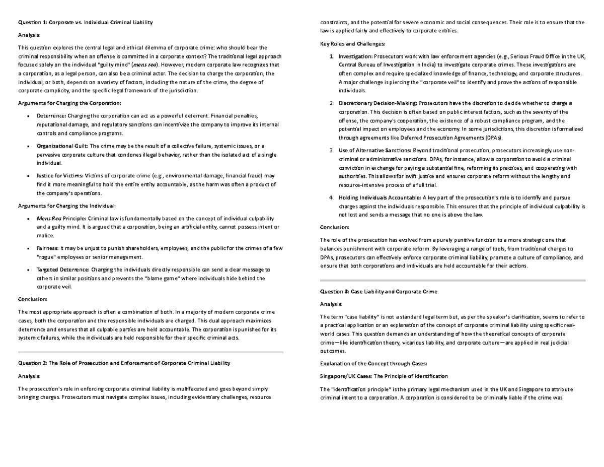 Corporate Criminal Liability: Analyzing Individual vs. Corporate ...