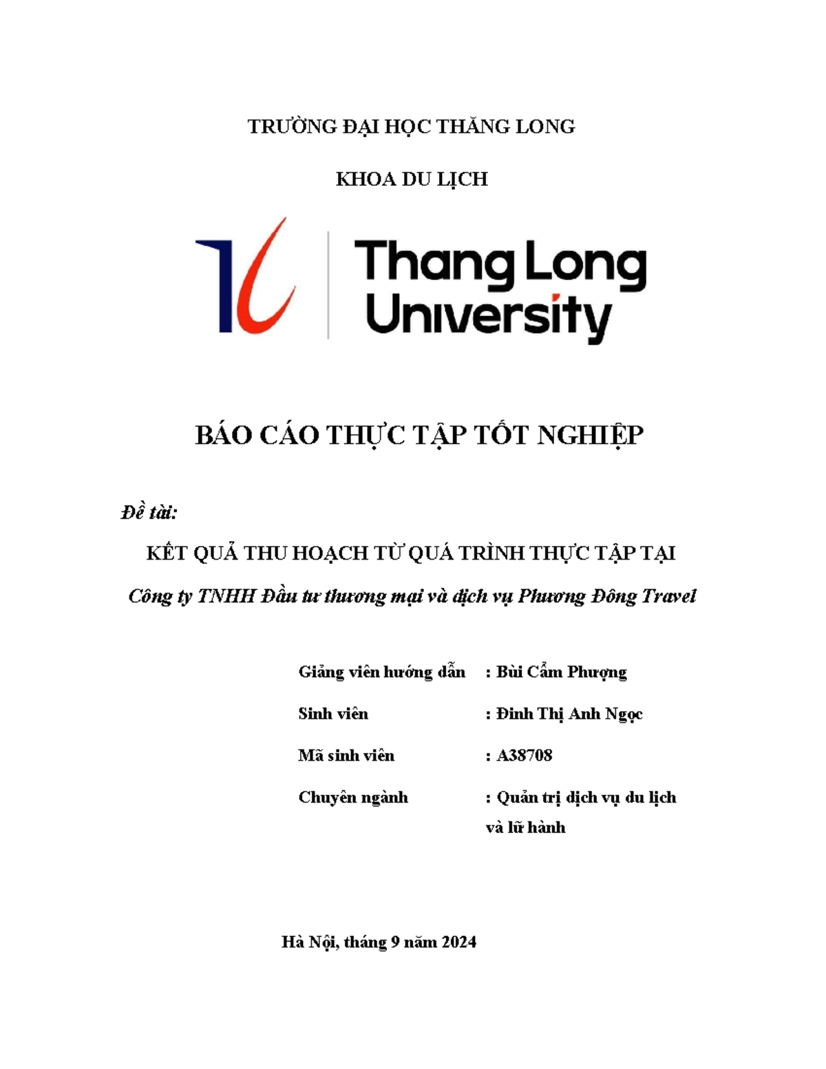 Báo cáo Thực Tập Tốt Nghiệp A 38708 - Kết Quả Tại Phương Đông Travel ...