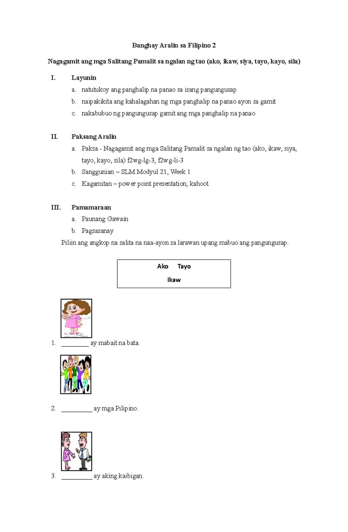 COT- Lessonplan-IN- Filipino 2 W1 - Banghay Aralin sa Filipino 2 ...