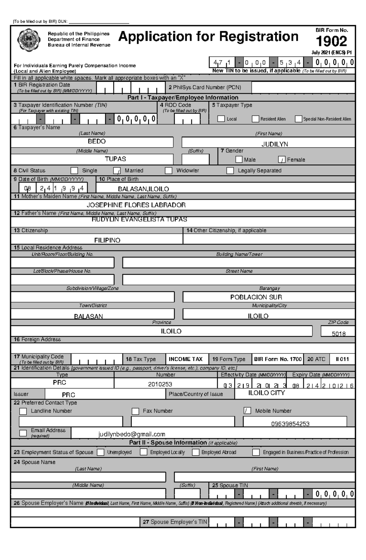 BIR Form No. 1902 Application for Registration (July 2021 ENCS) - Studocu