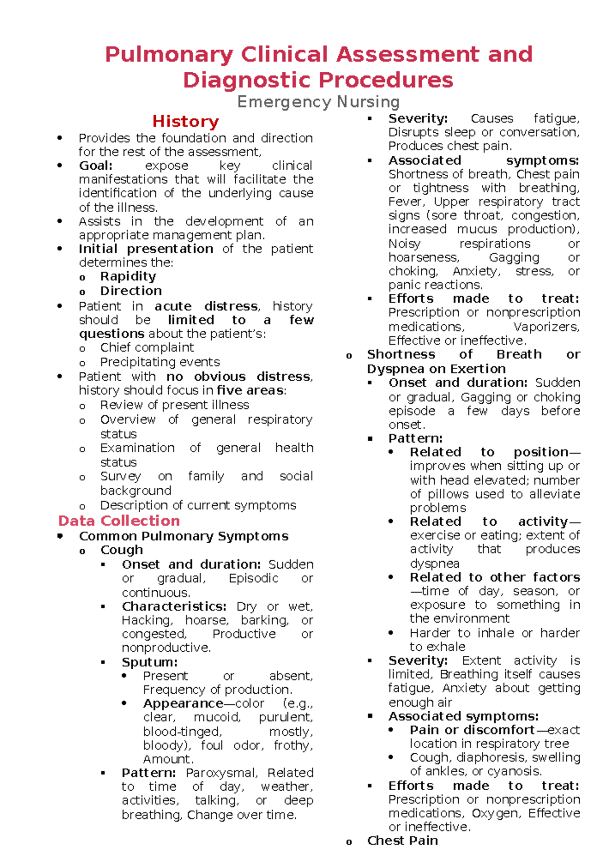Pulmonary Clinical Assessment & Diagnostics: Emergency Nursing Overview ...