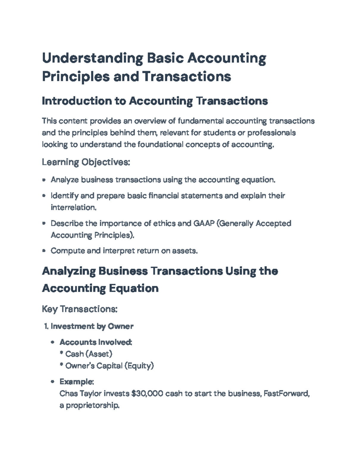 Fundamental Accounting Principles and Transactions Overview ...