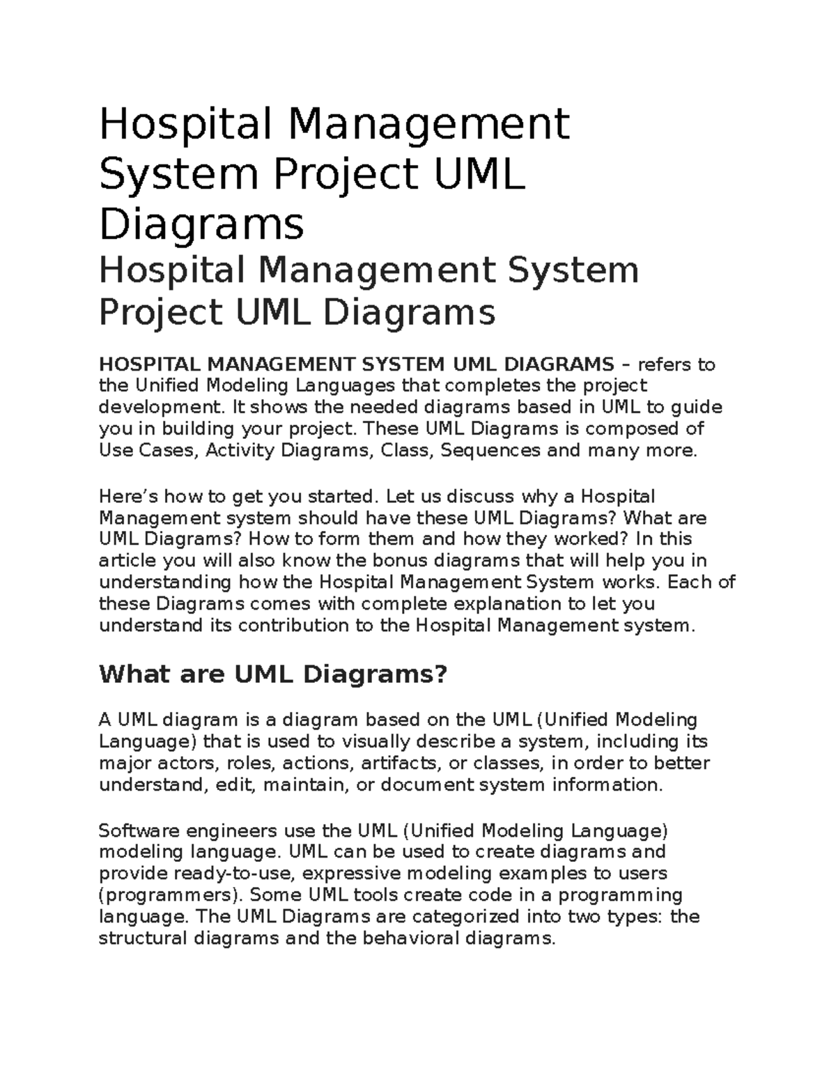 Hospital Management System Project UML Diagrams - Hospital Management ...