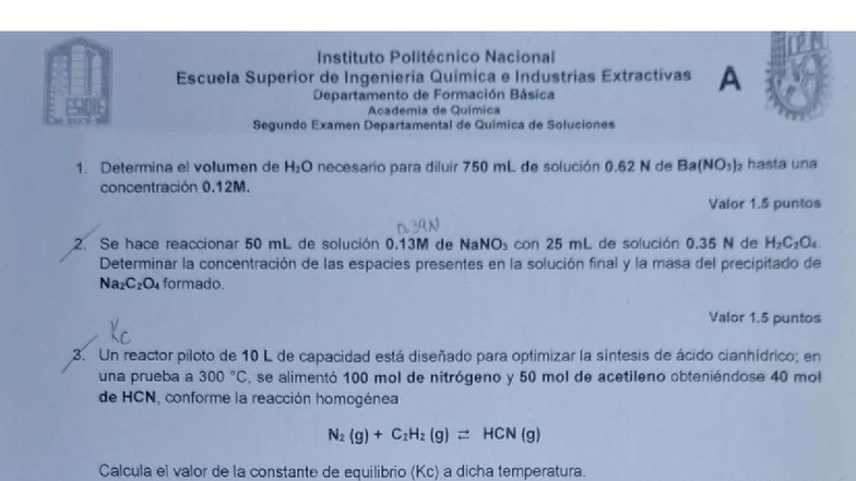 QS 2do Examen Departamental de Química de Soluciones 1IM21 - Studocu