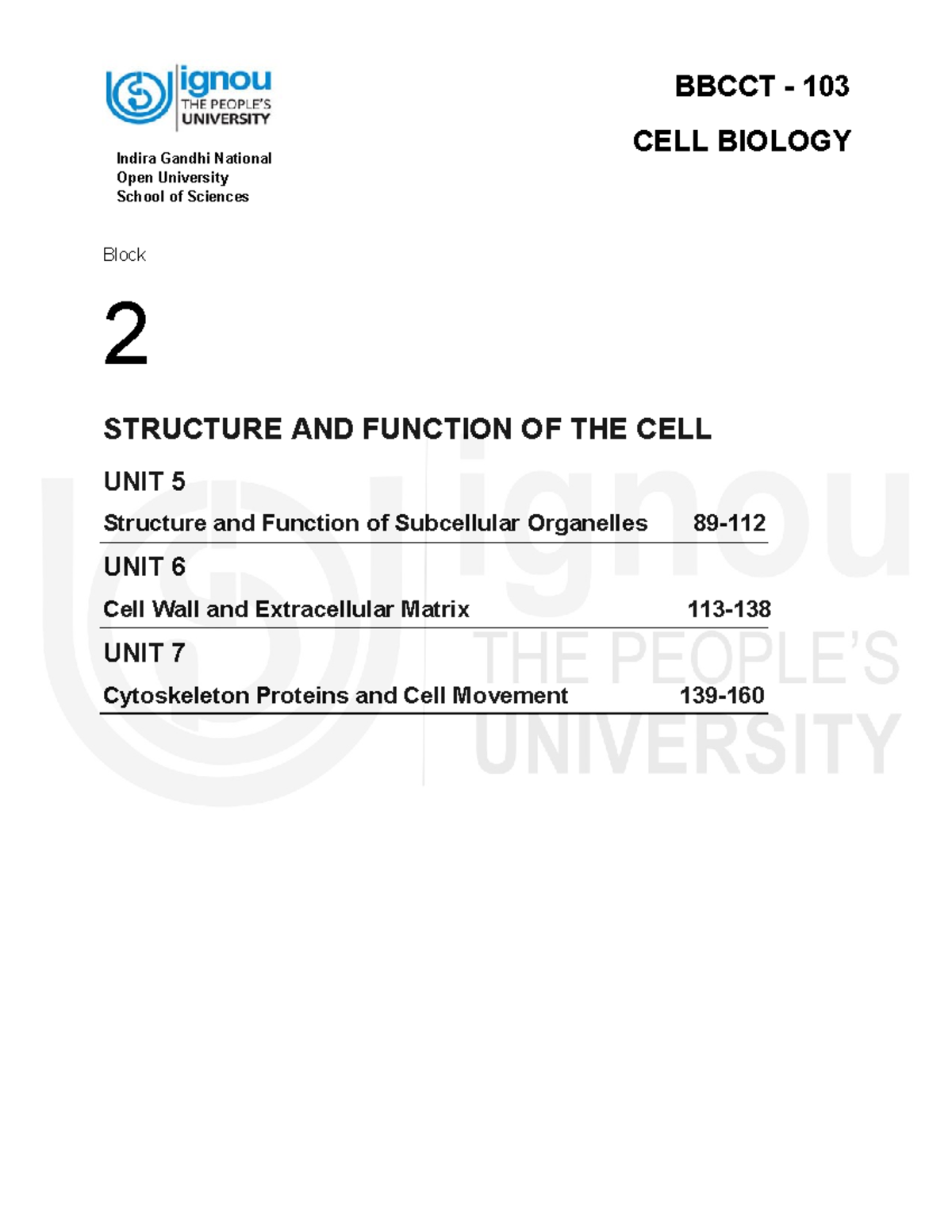 BBCCT 103 Cell Biology Block 2: Structure & Function of the Cell - Studocu