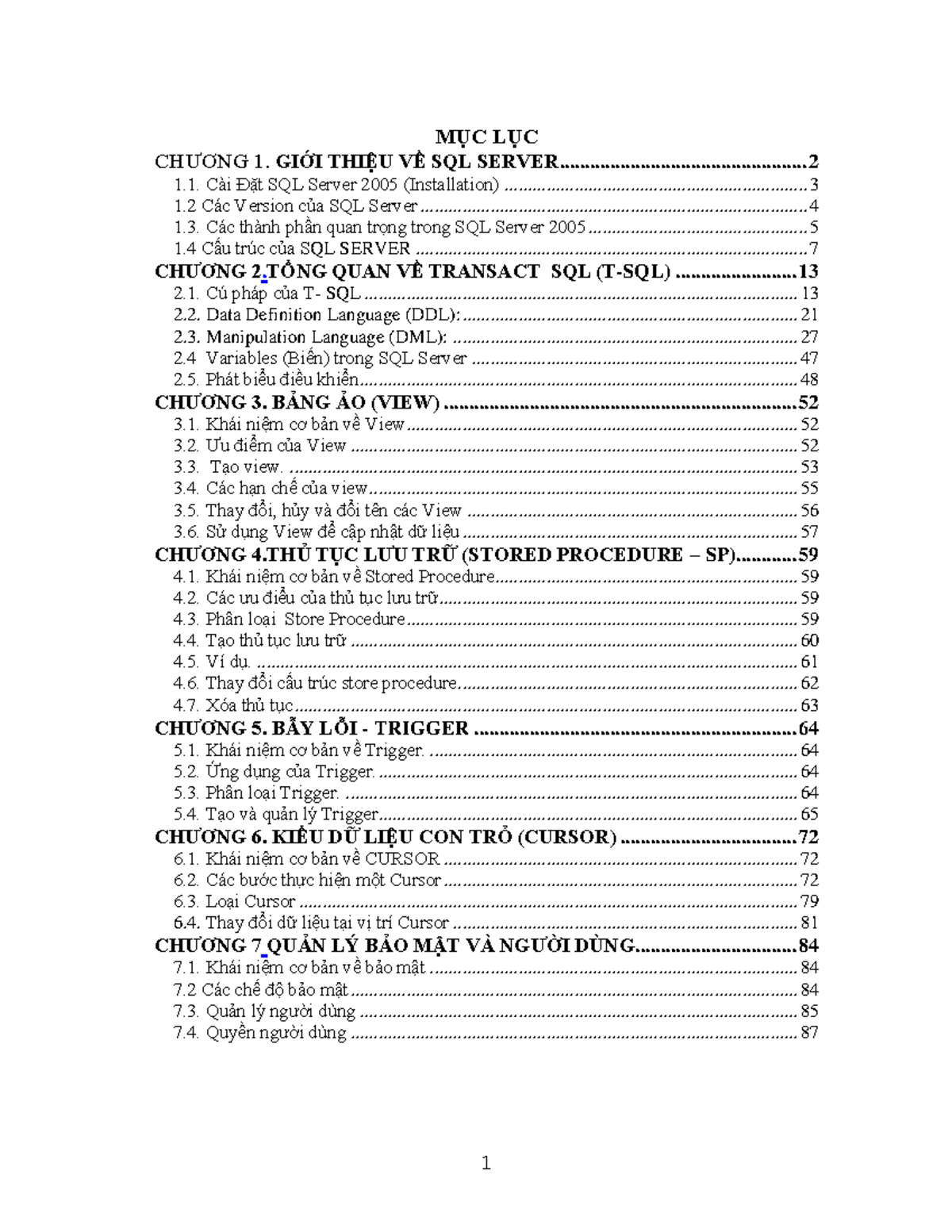 SQL server 2012-ICTU - qưdqwđ - MỤC LỤC CHƯƠNG 1. GIỚI THIỆU VỀ SQL ...