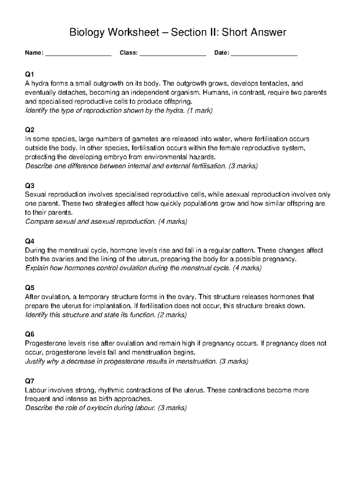 Biology 101: Section II - Extended Response Worksheet - Studocu