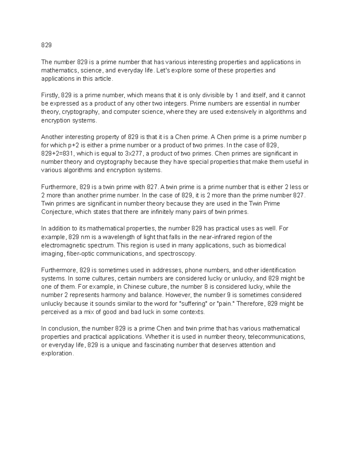 Untitled document (46) - 829 The number 829 is a prime number that has various interesting - Studocu