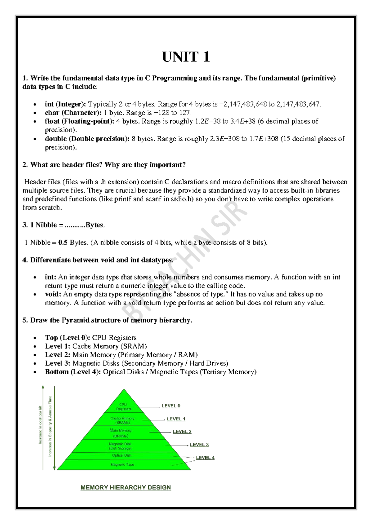 PPS 101: C Programming Unit 1 Study Notes and Key Concepts - Studocu