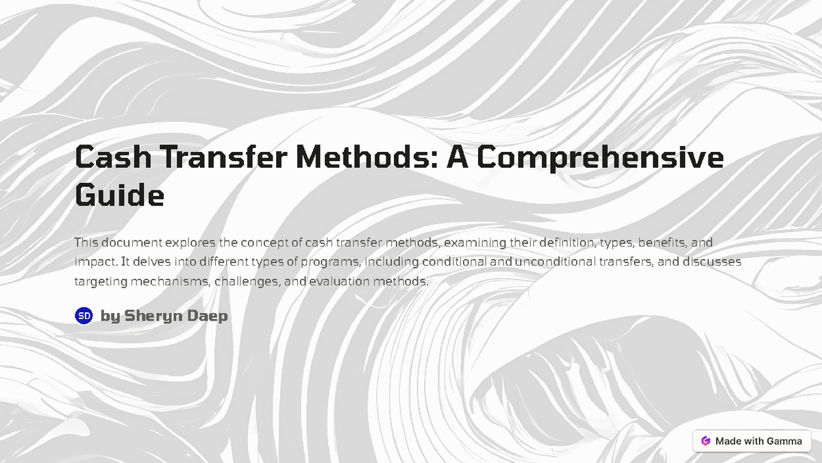 Cash Transfer Methods: Types, Benefits, and Evaluation Overview - Studocu