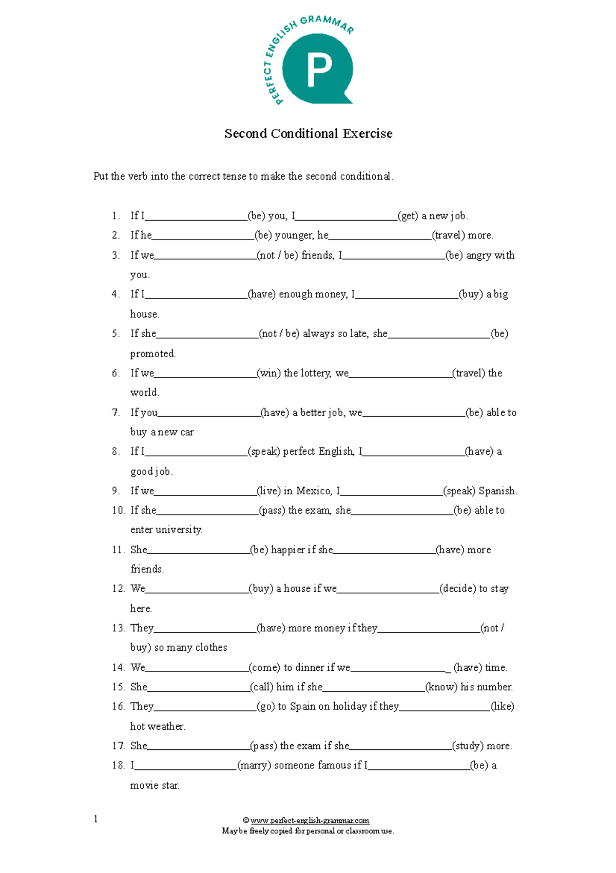 Second Conditional Exercise - Grammar Practice - Studocu