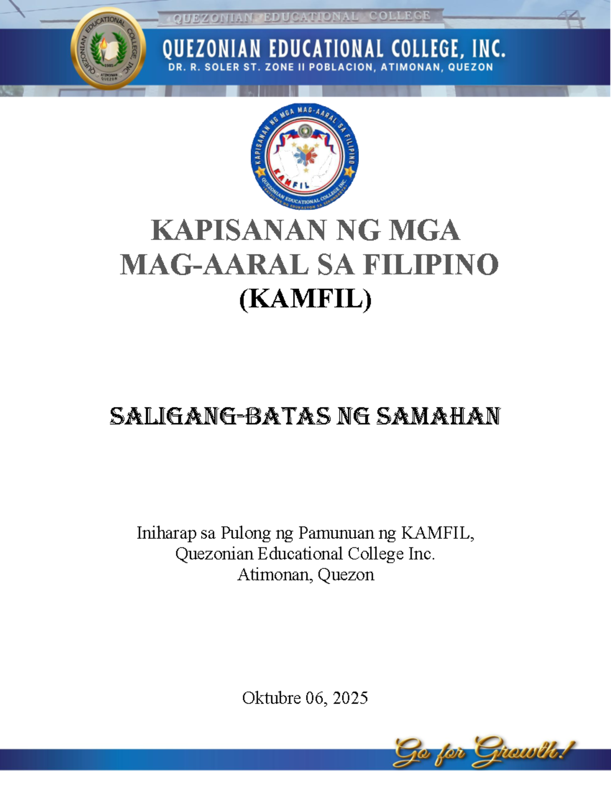 Saligang-Batas ng KAMFIL 2025: Mga Tuntunin at Layunin - Studocu