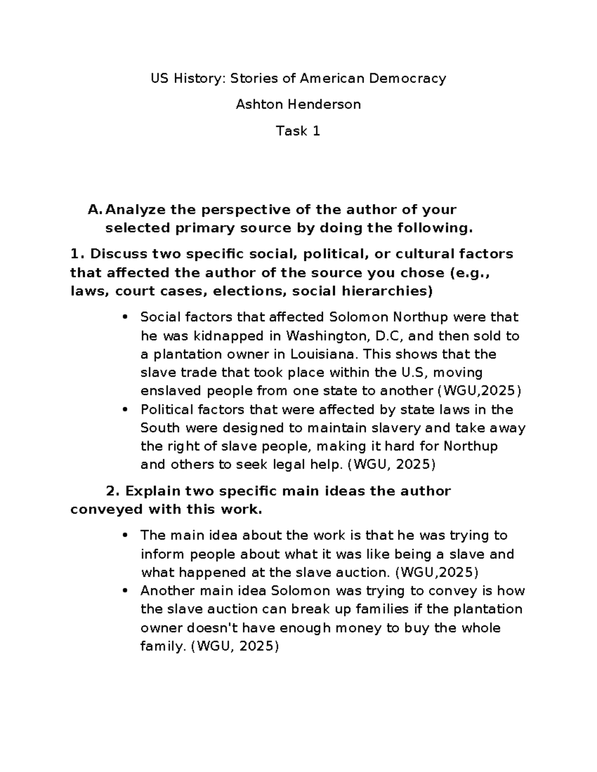 US History D267: Analyzing Perspectives on Slavery in America - Studocu